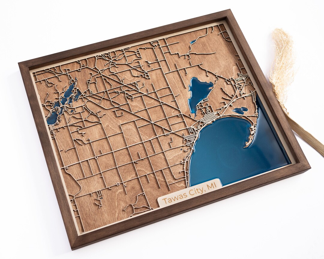 Tawas City Map | Wood and Epoxy - Etsy
