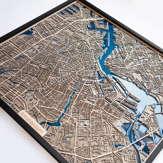 Amsterdam Wall Map Art Wood and Epoxy - Etsy
