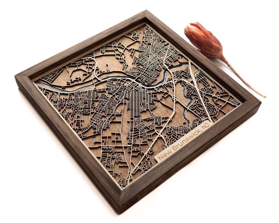 New Brunswick, New Jersey Map | Wood and Epoxy - Etsy