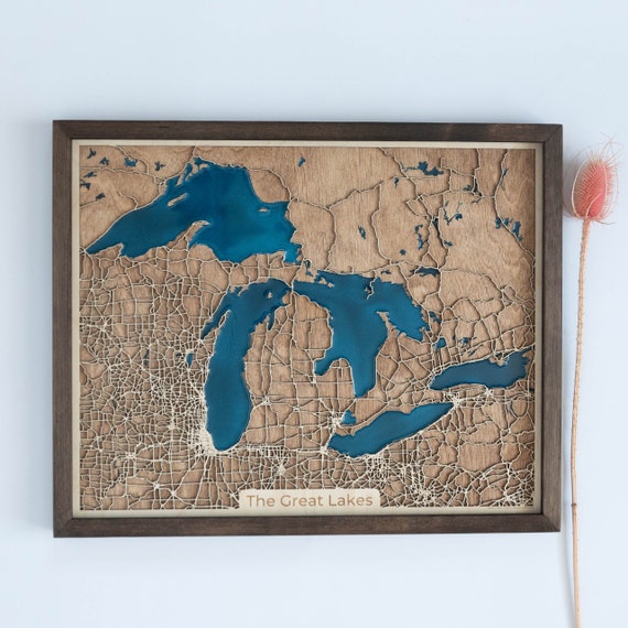 Great Lakes Map Wood and Epoxy - Etsy