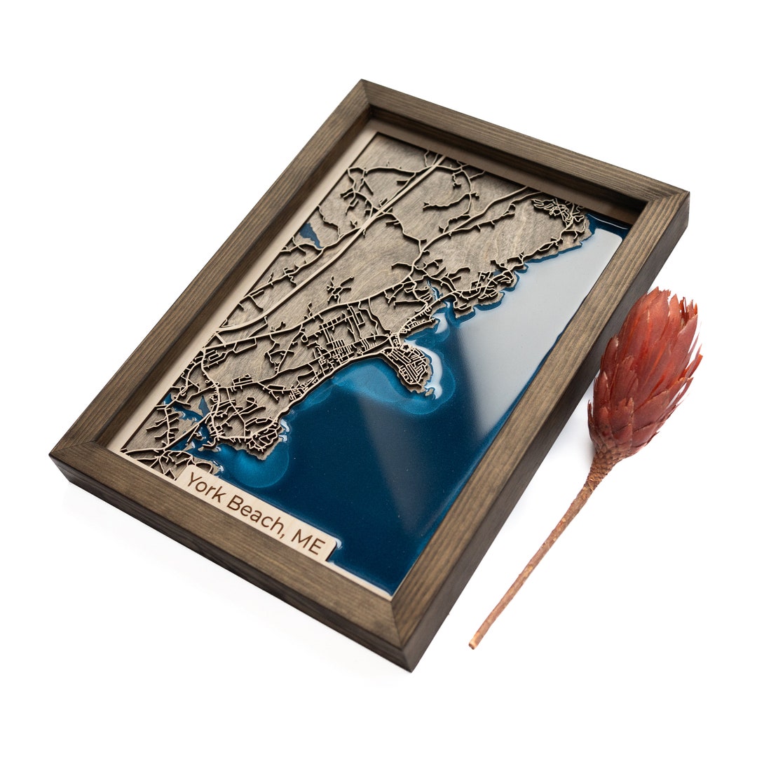 York Beach Map | Wood and Epoxy - Etsy