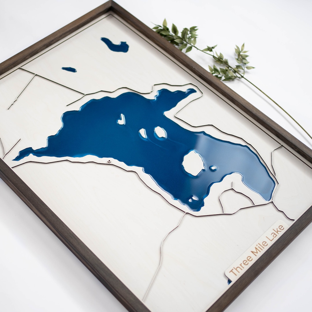 Three Mile Lake Map | Wood and Epoxy - Etsy