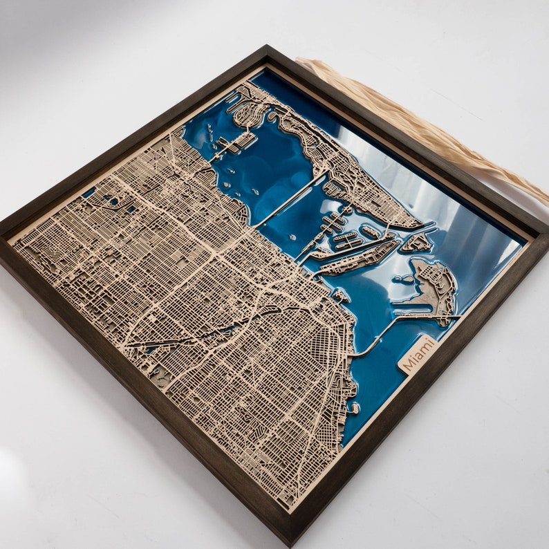 Miami Wood Map Wood and Epoxy Resin - Etsy