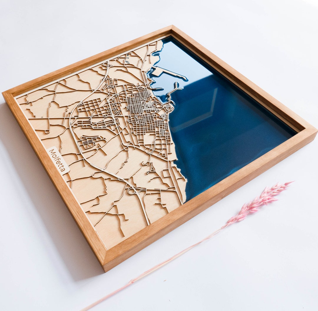 Molfetta Map Wood and Epoxy - Etsy