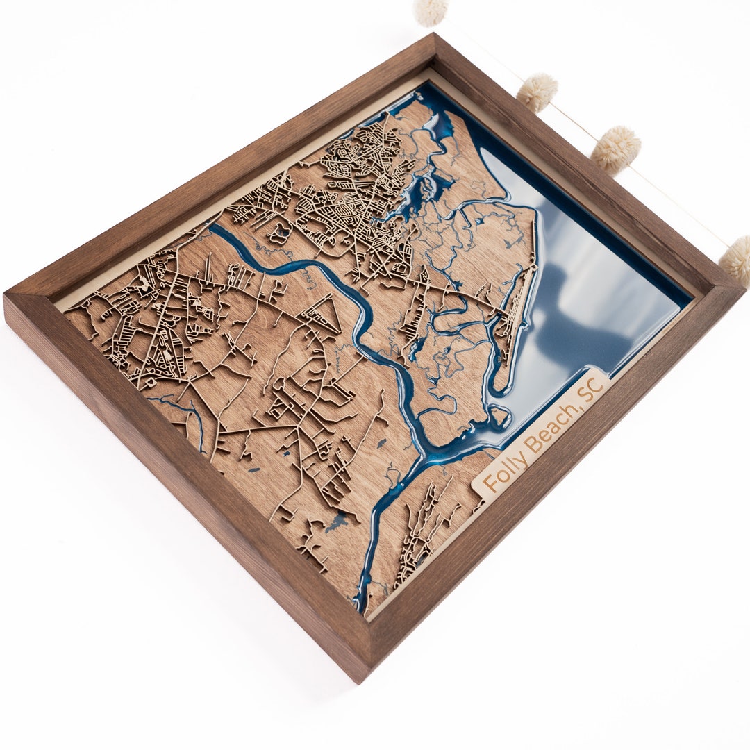 Folly Beach Map | Wood and Epoxy - Etsy