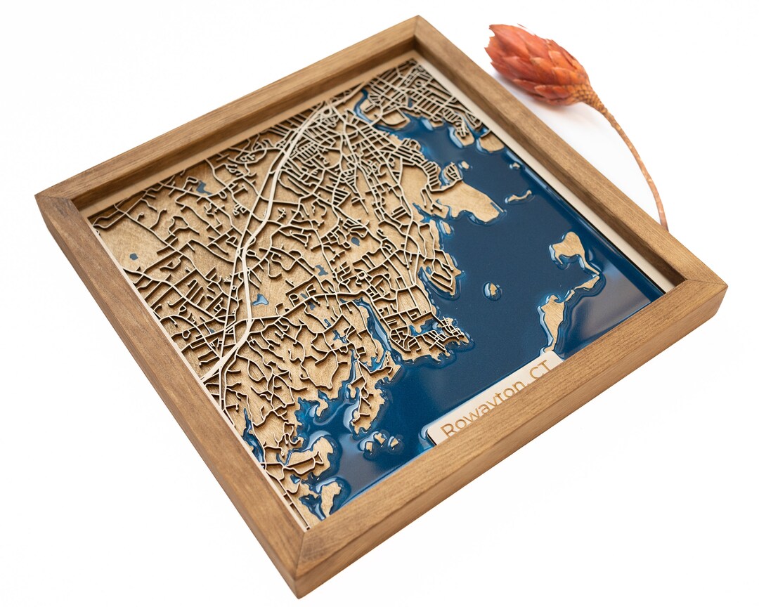 Rowayton Map | Wood and Epoxy - Etsy