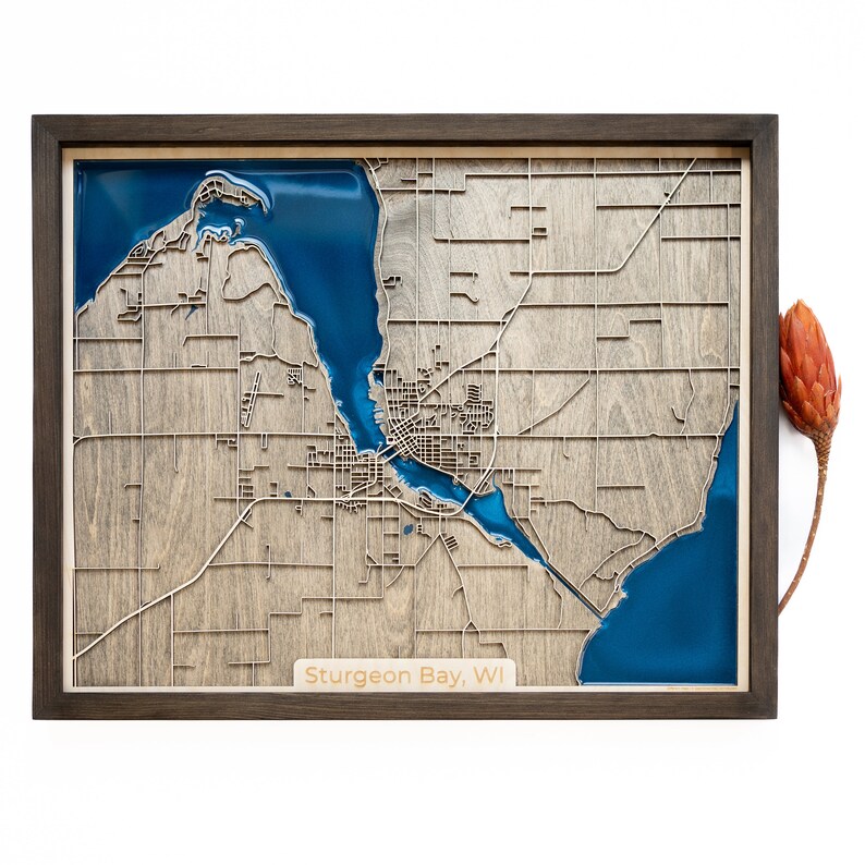 Sturgeon Bay Map Wood and Epoxy - Etsy