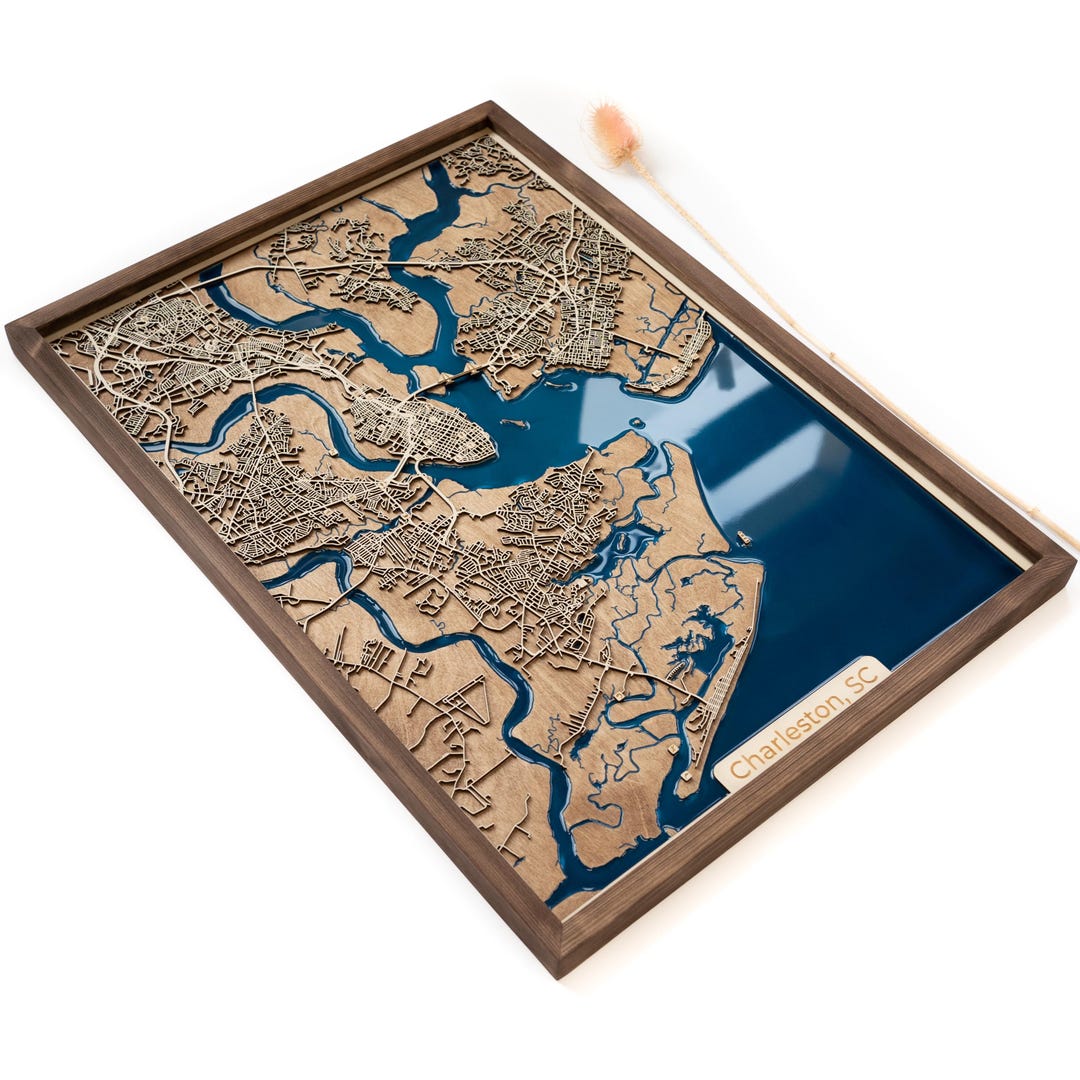 Charleston Wood Map | Wood and Epoxy Resin - Etsy
