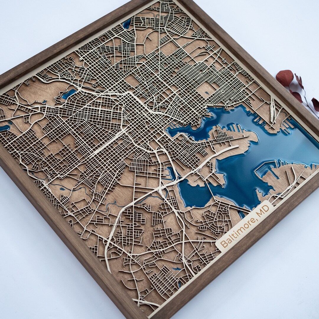 Baltimore Map Wood and Epoxy - Etsy