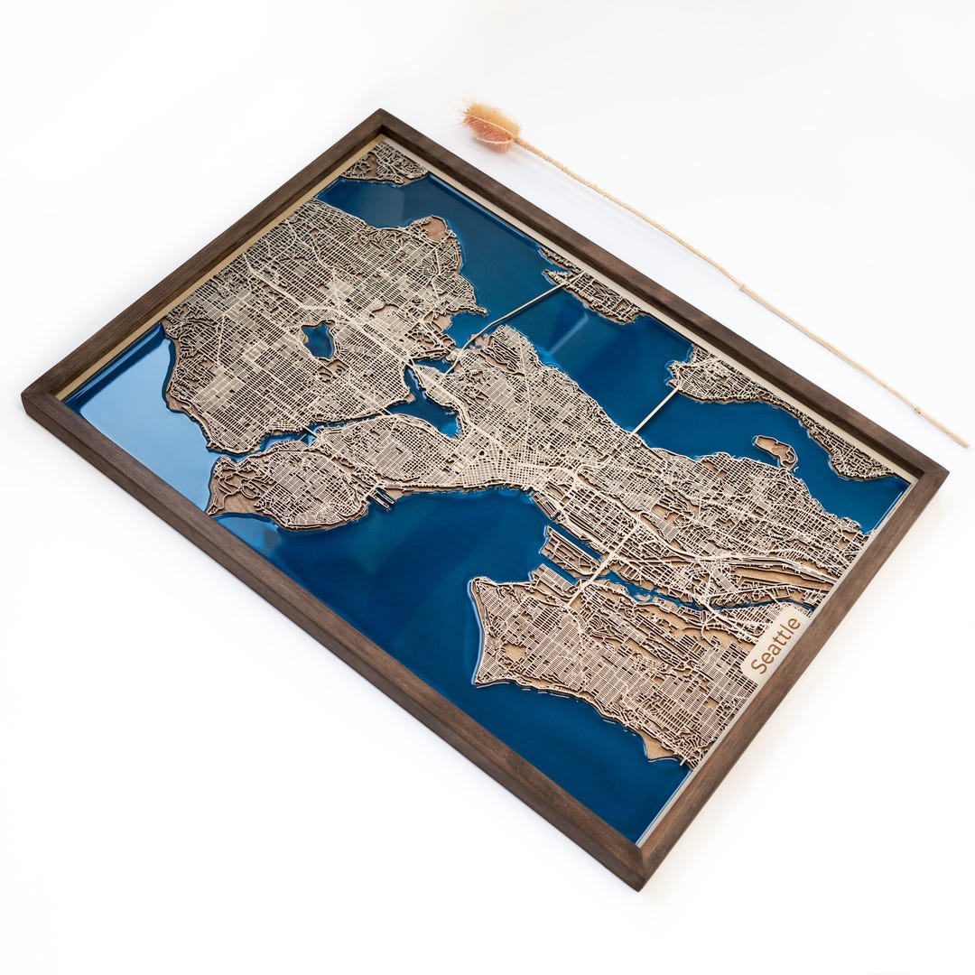 Seattle Wood Map | Wood and Epoxy Resin - Etsy