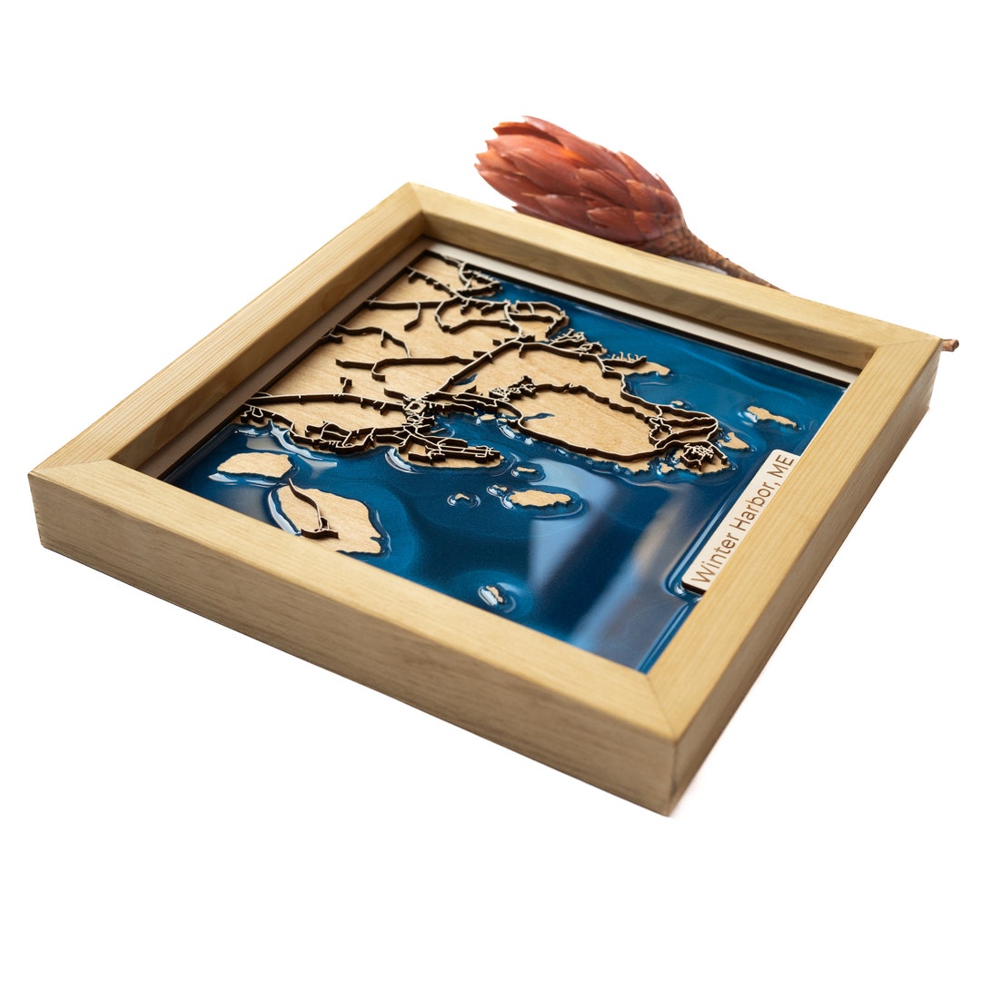 Winter Harbor Map | Wood and Epoxy - Etsy