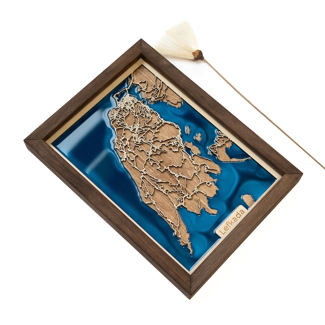 Lefkada Map | Wood and Epoxy - Etsy
