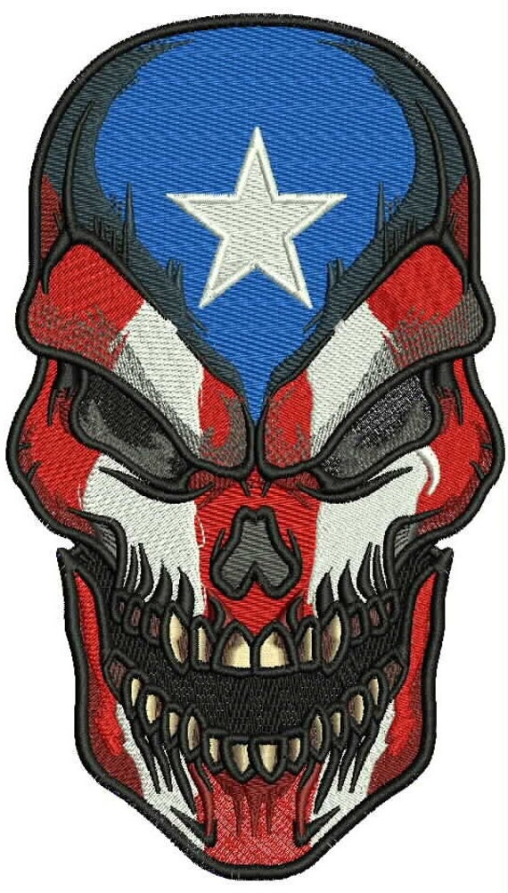 PR Skull Embroidery File Puerto Rico Flag - Etsy