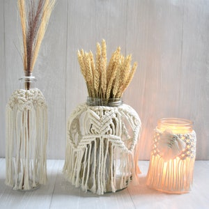 Handmade Macrame Jar Cover, Macrame Vase Cover, Macrame Candle Holder ...