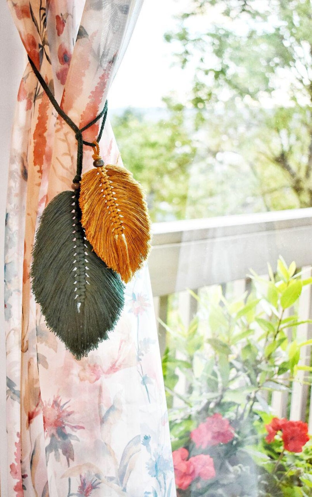 Macrame Double Leaf Curtain Tieback, Set of 2, Macrame Leaves Curtain ...