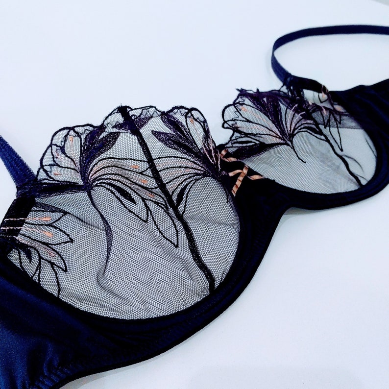 Aa Cup Size Soft Balconette Bra For Men In Dark Purple Cross Etsy