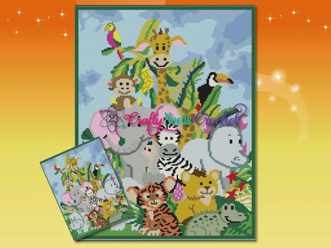 Jungle Friends Pattern Graph With Single Crochet Written, Jungle Animal ...