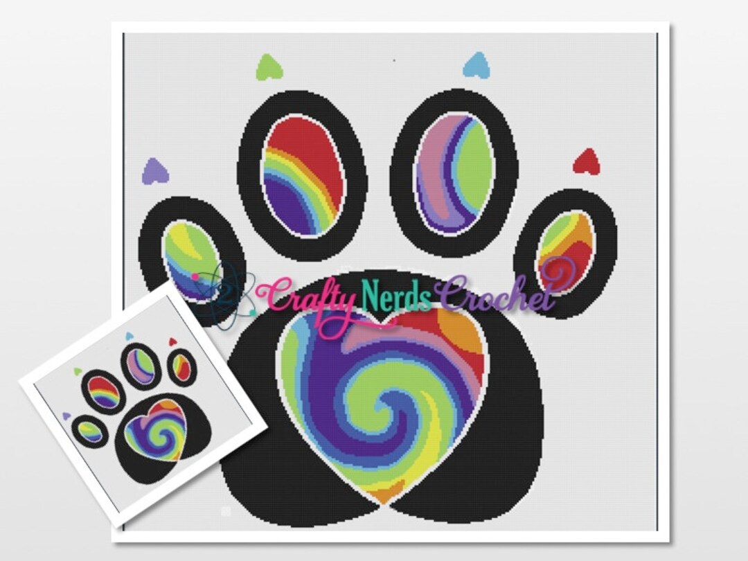 Rainbow Paw Pattern Graph With Single Crochet Written, Dog Graphgan ...