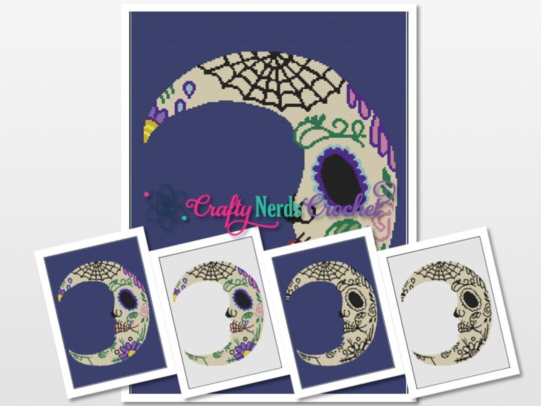 Sugar Skull Moon Pattern Graph With Single Crochet Written, Moon ...