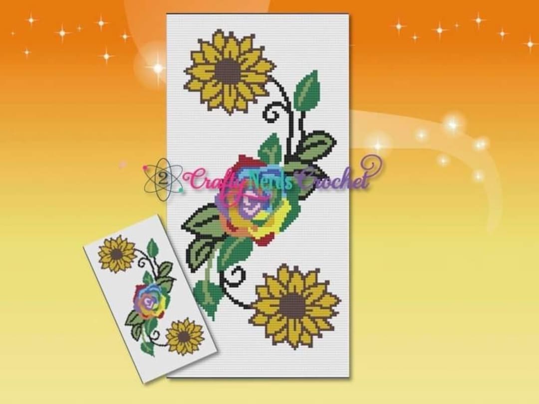 Rainbow Rose With Sunflowers Pattern Graph With Minic2c Written, Flower ...