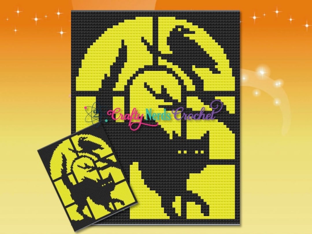 Stained Glass Halloween Cat Pattern Graph With C2C Written, Halloween ...