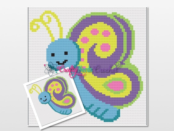 Colorful Butterfly Word Pattern Graph With Single Crochet and | Etsy