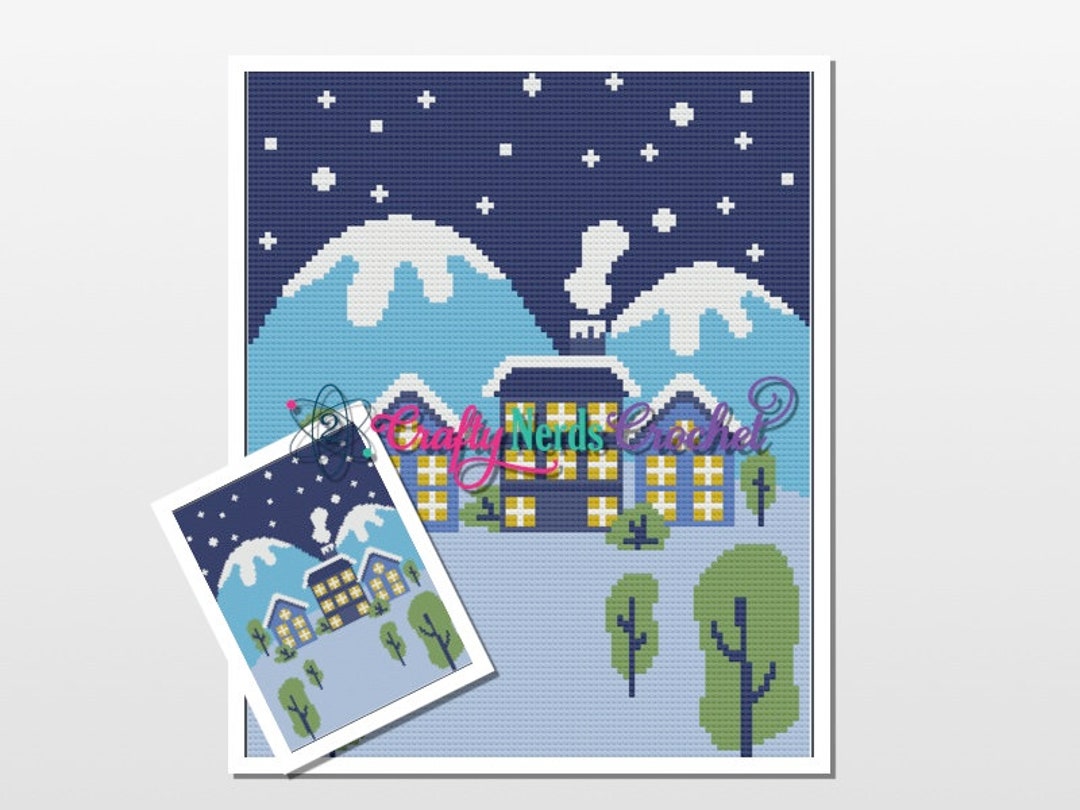 Winter House in the Mountains and Falling Snow Pattern Graph With Mini ...