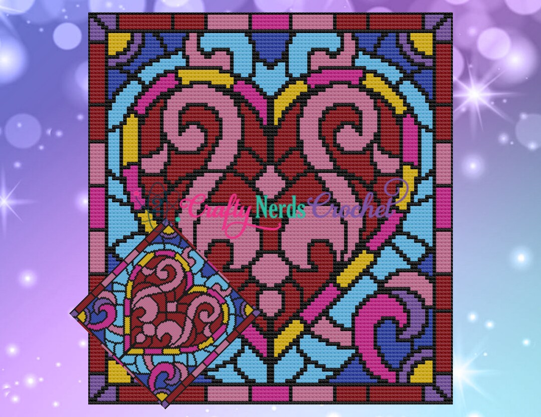 Stained Glass Heart Crochet Pattern Graph With Minic2c Written, Heart ...