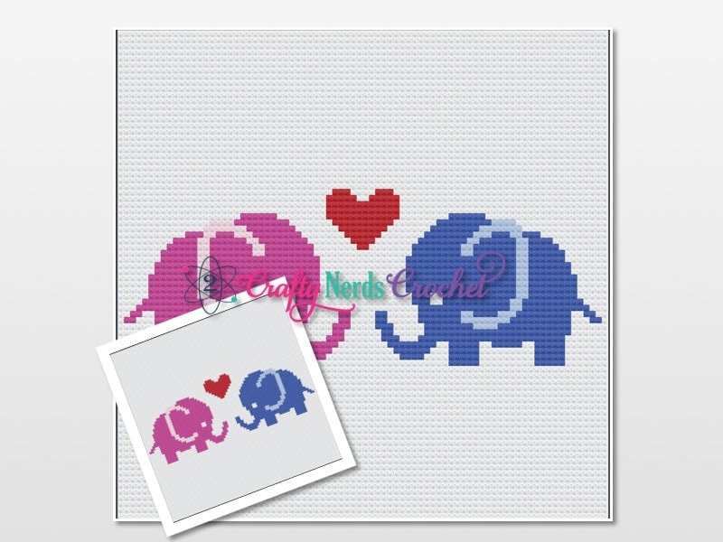 Elephants with Heart Pattern Graph With Single Crochet and | Etsy