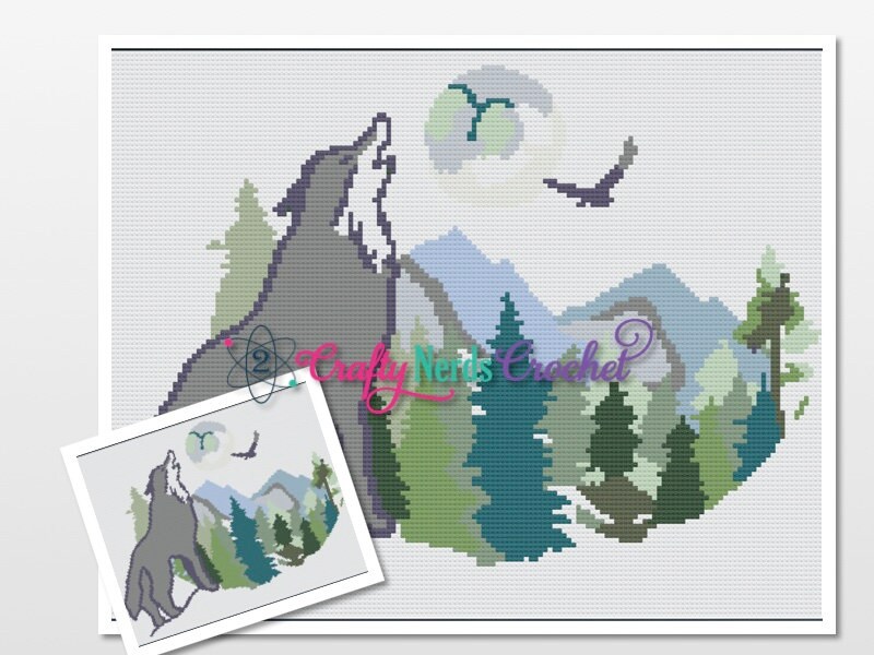 Howling Wolf Mountains Pattern Graph With Single Crochet and - Etsy
