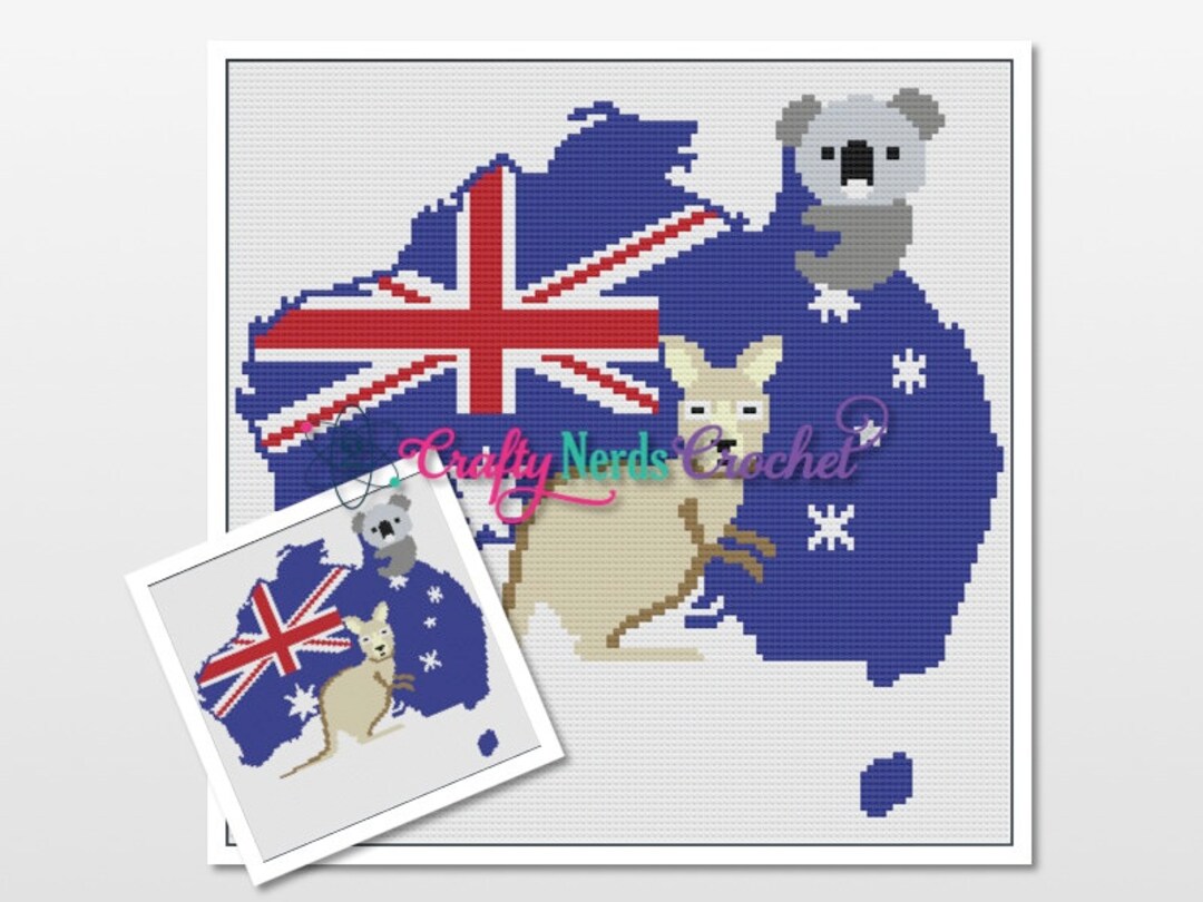 Australia Flag With Kangaroo and Koala Pattern Graph With Mini C2C ...