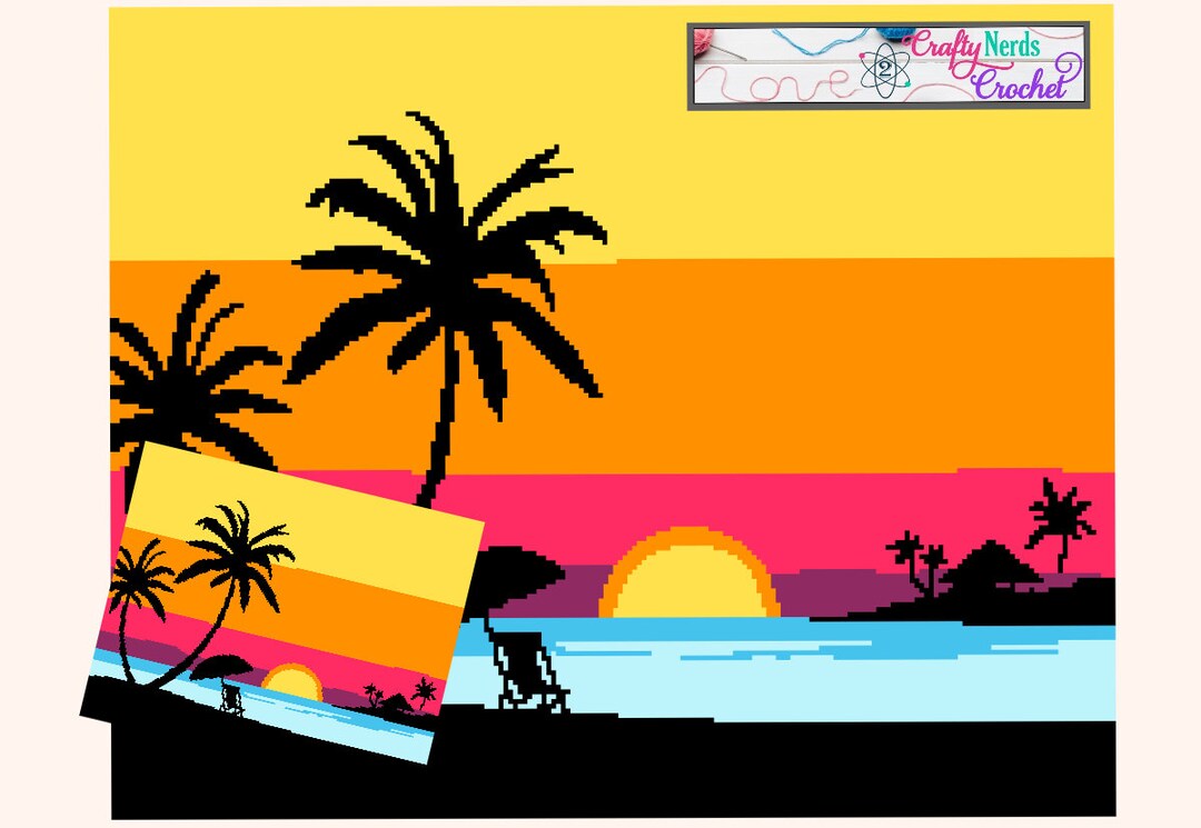 Sunset Beach Scene Pattern Graph With Single Crochet Written, Sunset ...