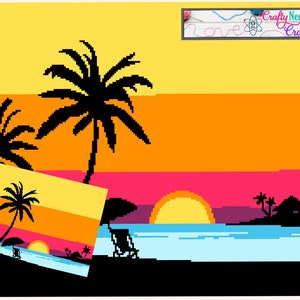 Sunset Beach Scene Pattern Graph With Single Crochet Written, Sunset ...