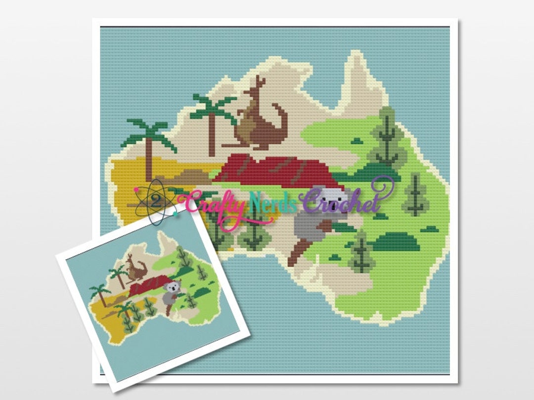 Australia With Kangaroo and Koala Pattern Graph With Mini C2C Written ...