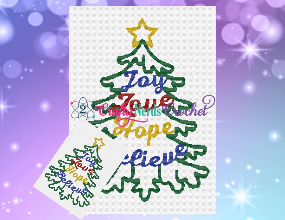 Joy Hope Love Believe Tree Crochet Pattern Graph With Single Crochet ...