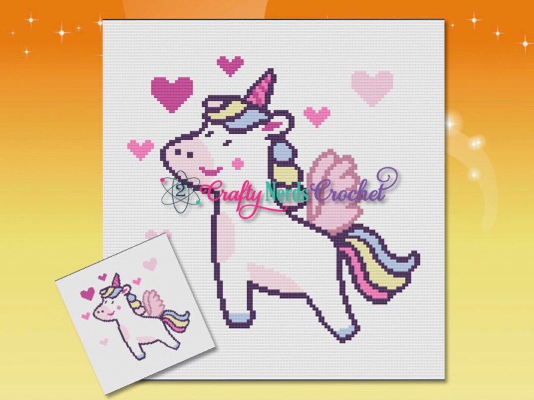 Unicorn With Hearts Pattern Graph With Single Crochet SC Written ...