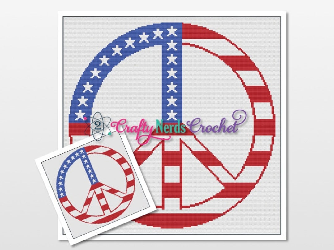 Peace Sign US Flag Pattern Graph With Single Crochet Written, American ...