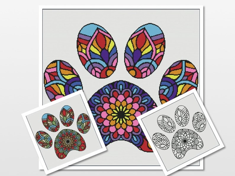 Mandala Paw Pattern Graph With Single Crochet Written Dog - Etsy