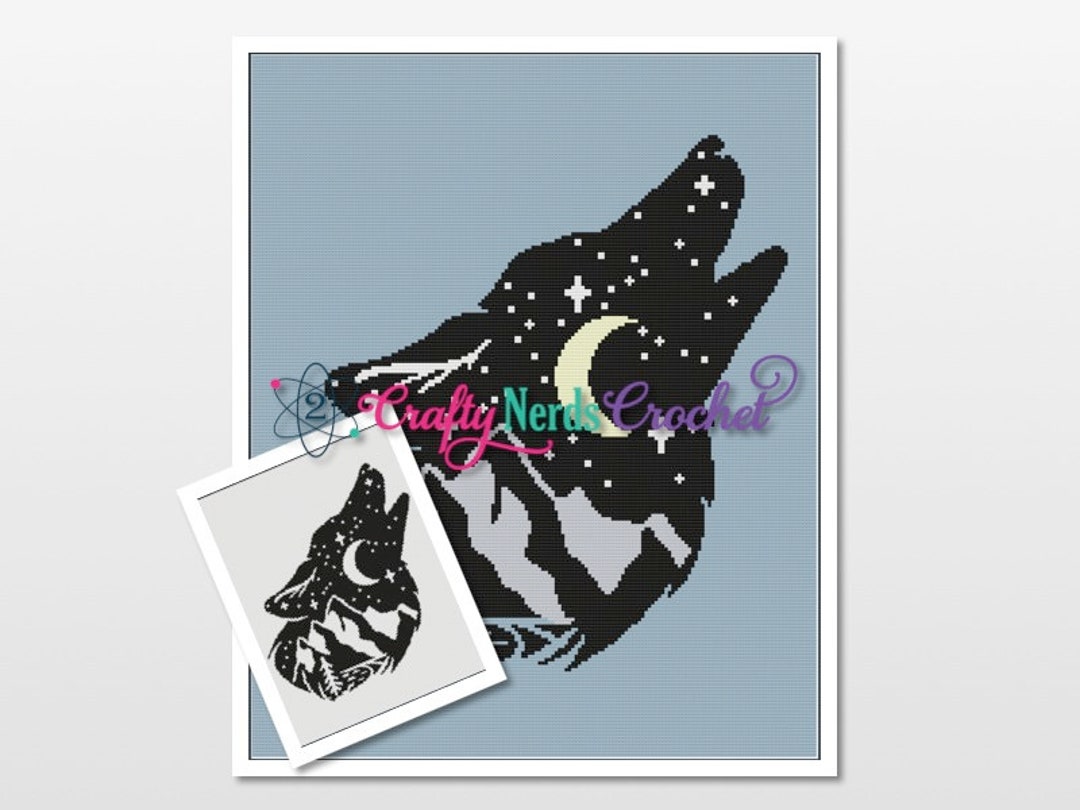 Howling Wolf Moon and Mountains Pattern Graph With Single Crochet and ...
