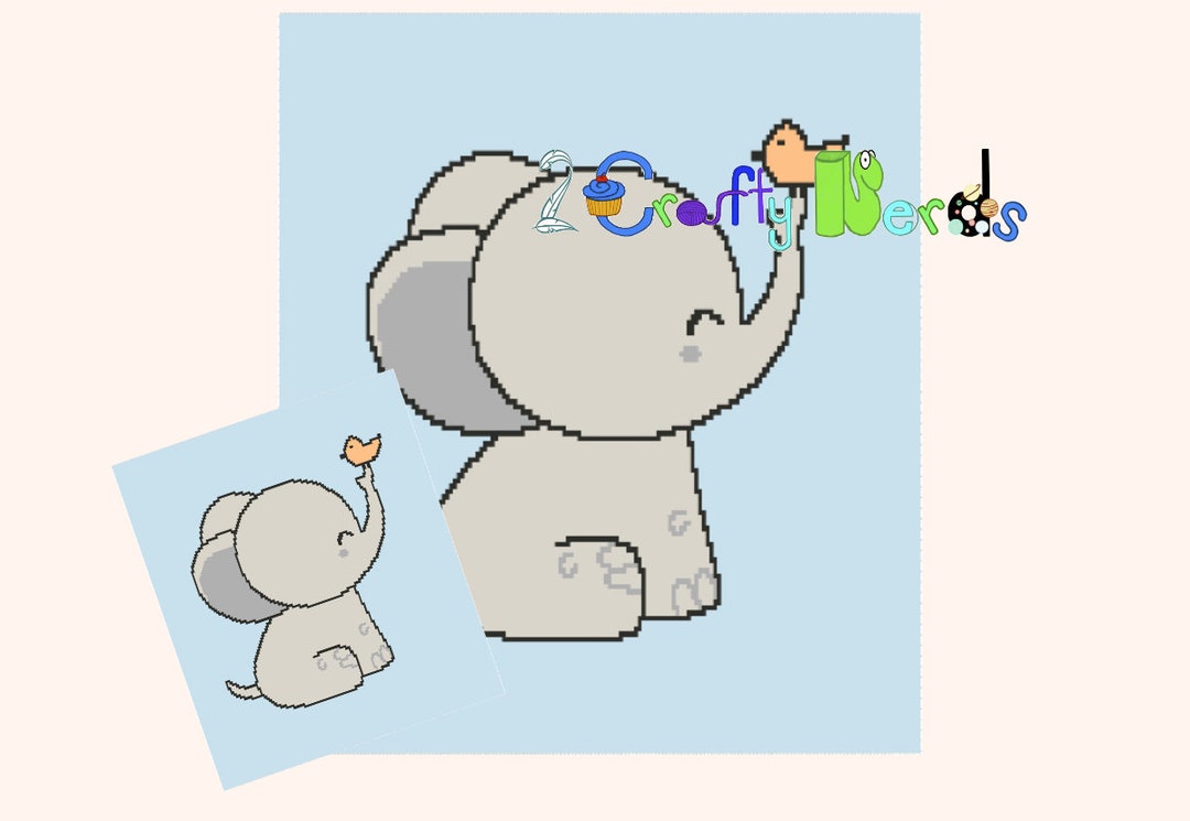 Baby Elephant With Bird Pattern Graph With HDC Written, Elephant ...