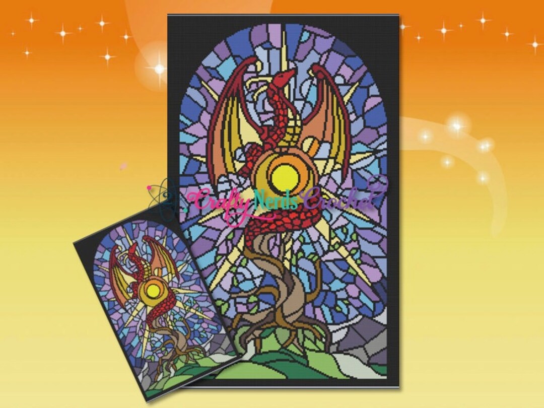 Stained Glass Dragon Graph With Single Crochet Written, Dragon Graphgan ...