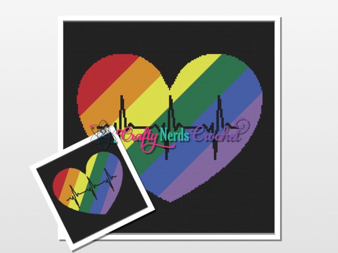Rainbow Heart Pulse Pattern Graph With Single Crochet Written, Heart ...
