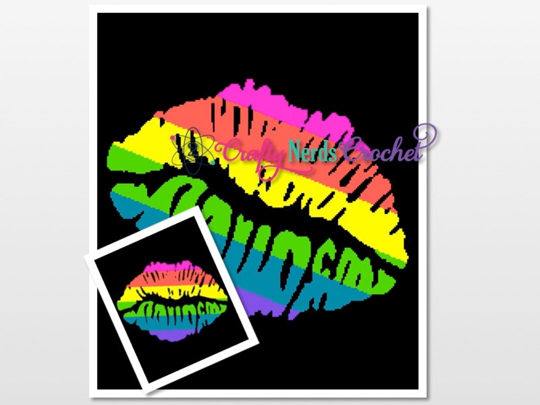 Rainbow Lips Kiss Graph With Single Crochet Written, Rainbow Lips ...