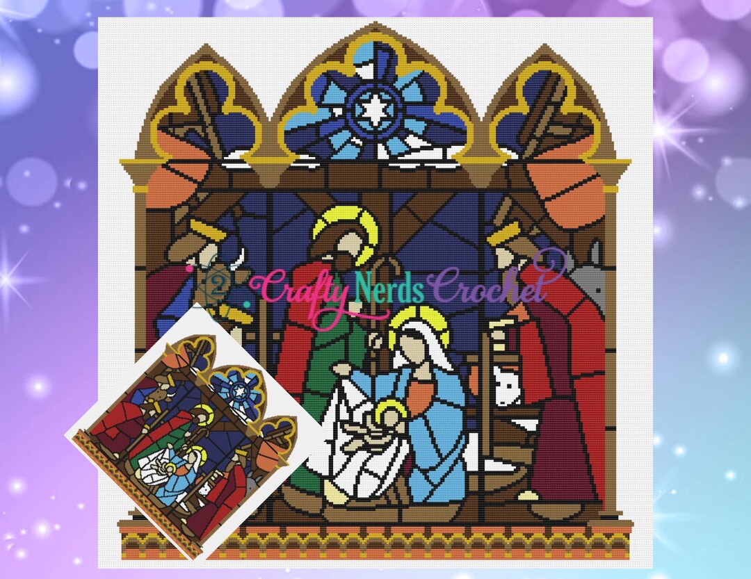 Stained Glass Nativity Scene Pattern Graph With Single Crochet Written ...