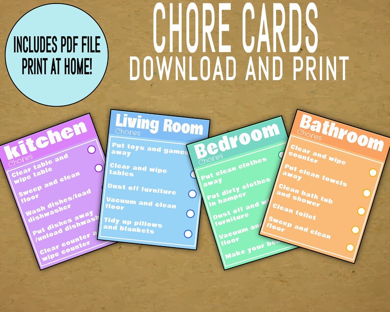 PRINTABLE 'chore Cards' - Includes 4 Cards - Laminate and Reuse With ...