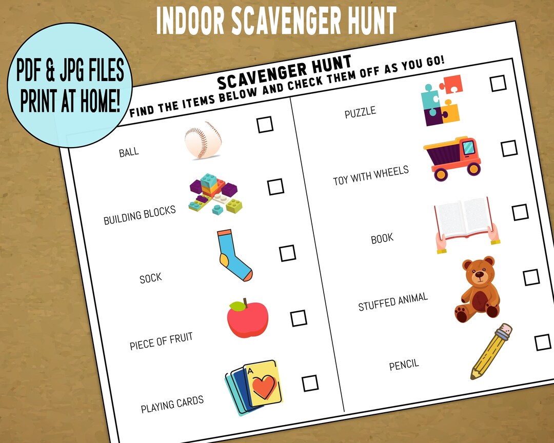 PRINTABLE: Indoor Scavenger Hunt With Pictures - Etsy