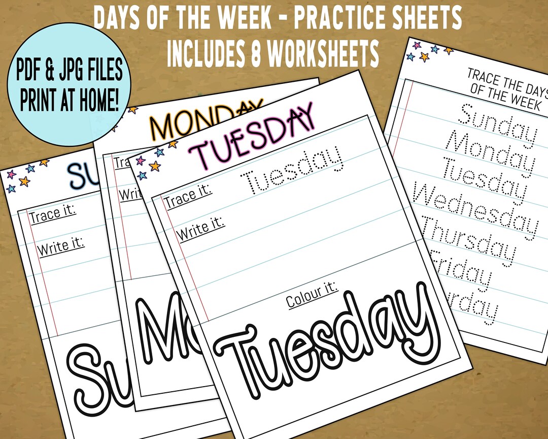 PRINTABLE: DAYS of the WEEK Worksheets - Practice Sheets - Includes 8 ...