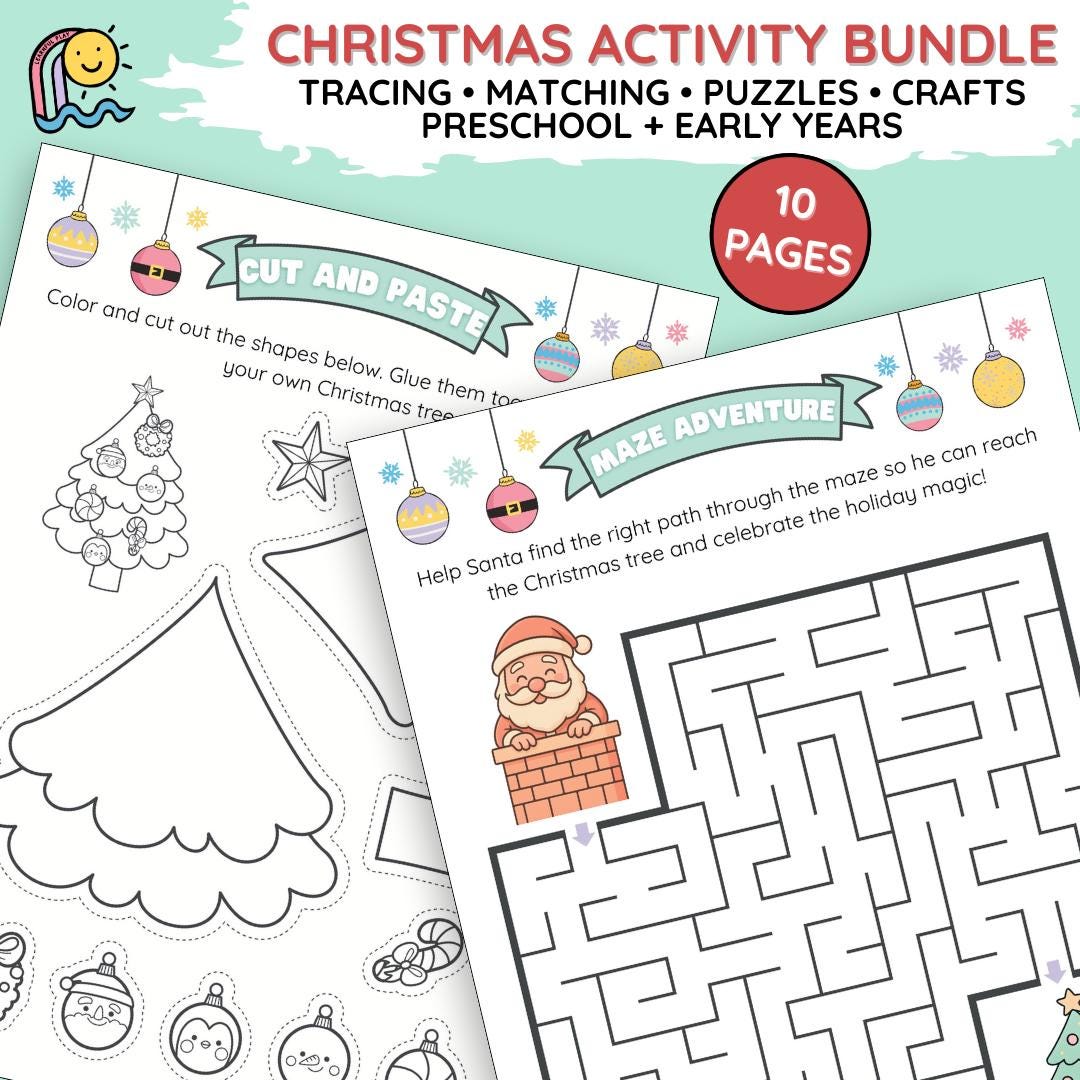 Christmas Holiday Activity Bundle | Printable | 10 Page Bundle for Kids ...