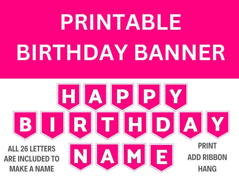 Hot Pink Printable Birthday Banner Bunting. - Etsy