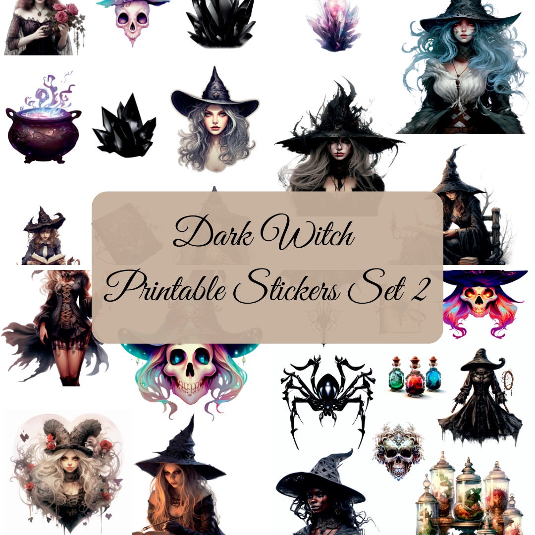 Dark Witch Sticker Set 2 - 26 Printable Stickers on White Background ...